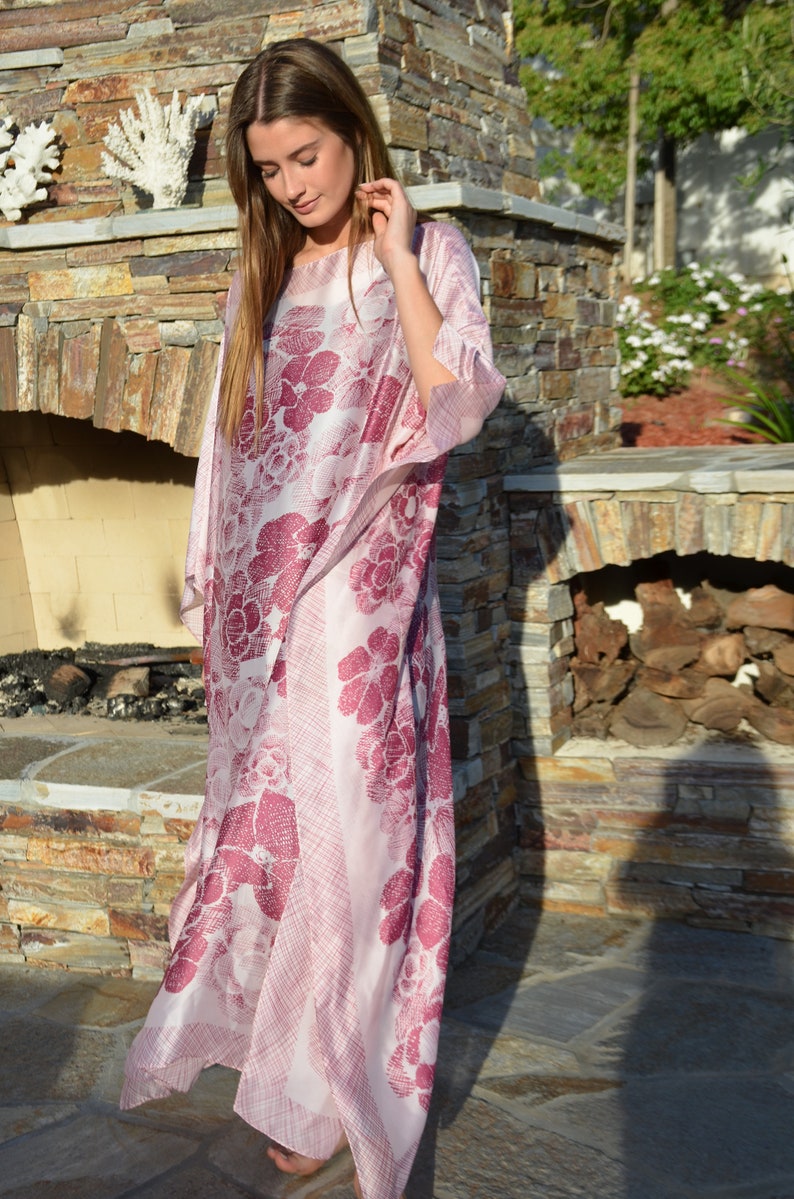 Silky Pink Caftan Beach Coverup Long Caftan Womens Kaftans | Etsy