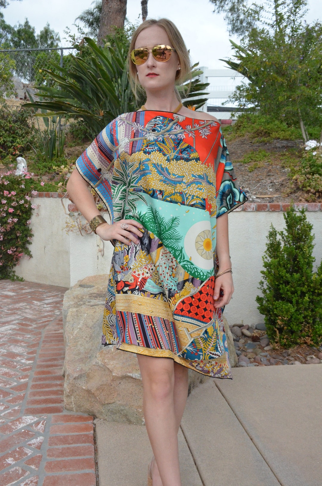 Designer Print Silk Tunic Womens Silk Kaftan, Silk Dress, Silk Beach ...