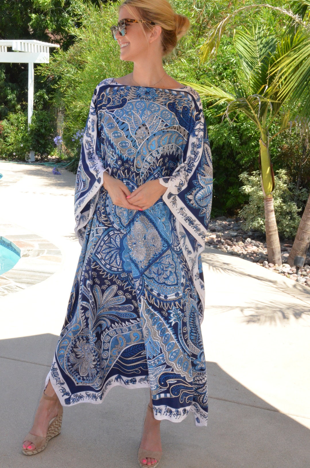 Designer Print Caftan, Womens Kaftan, Dress, Beach Coverup, Long Caftan ...