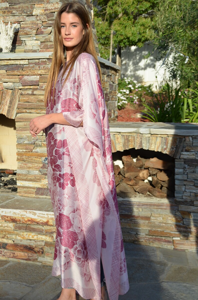 Silky Pink Caftan Beach Coverup Long Caftan Womens Kaftans | Etsy