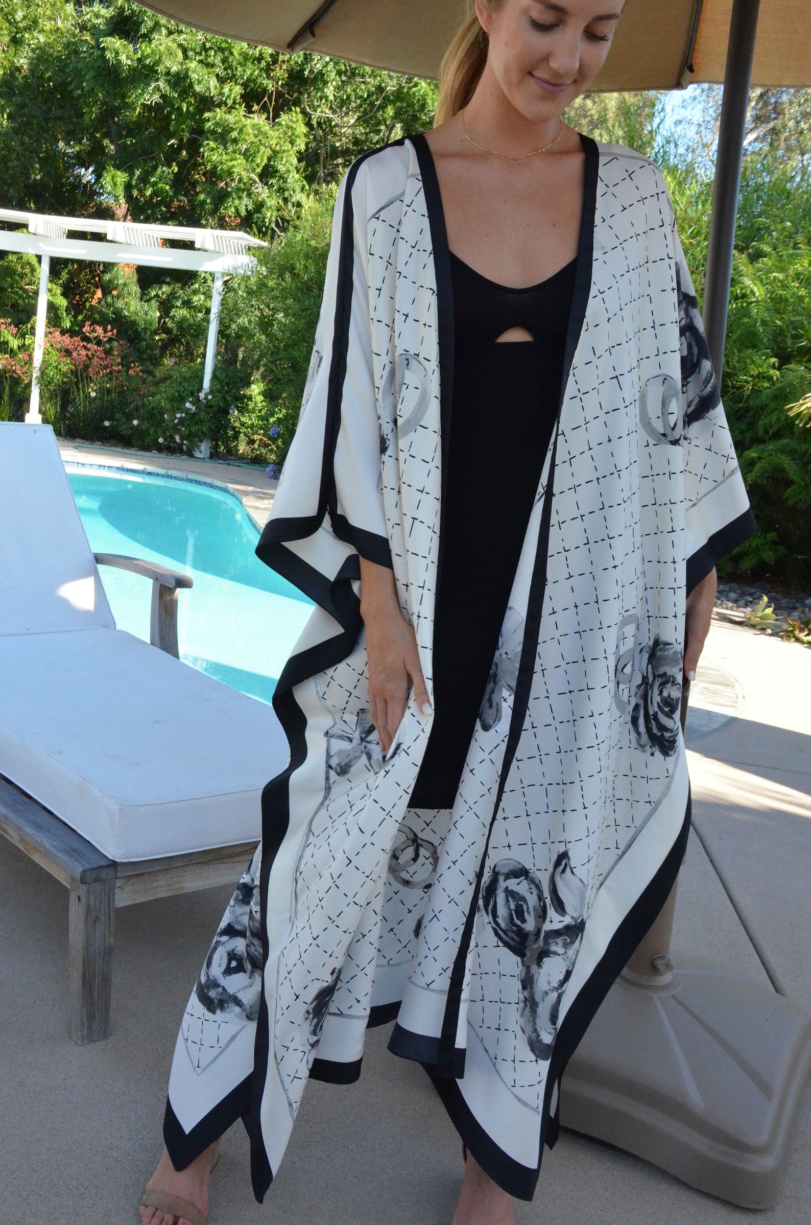 White and Black Silk Kimono Womens Kimonos Long Kimono Silk | Etsy