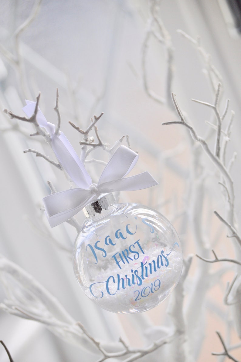 Snow Filled Personalised First Christmas Bauble Rose Gold - Etsy UK