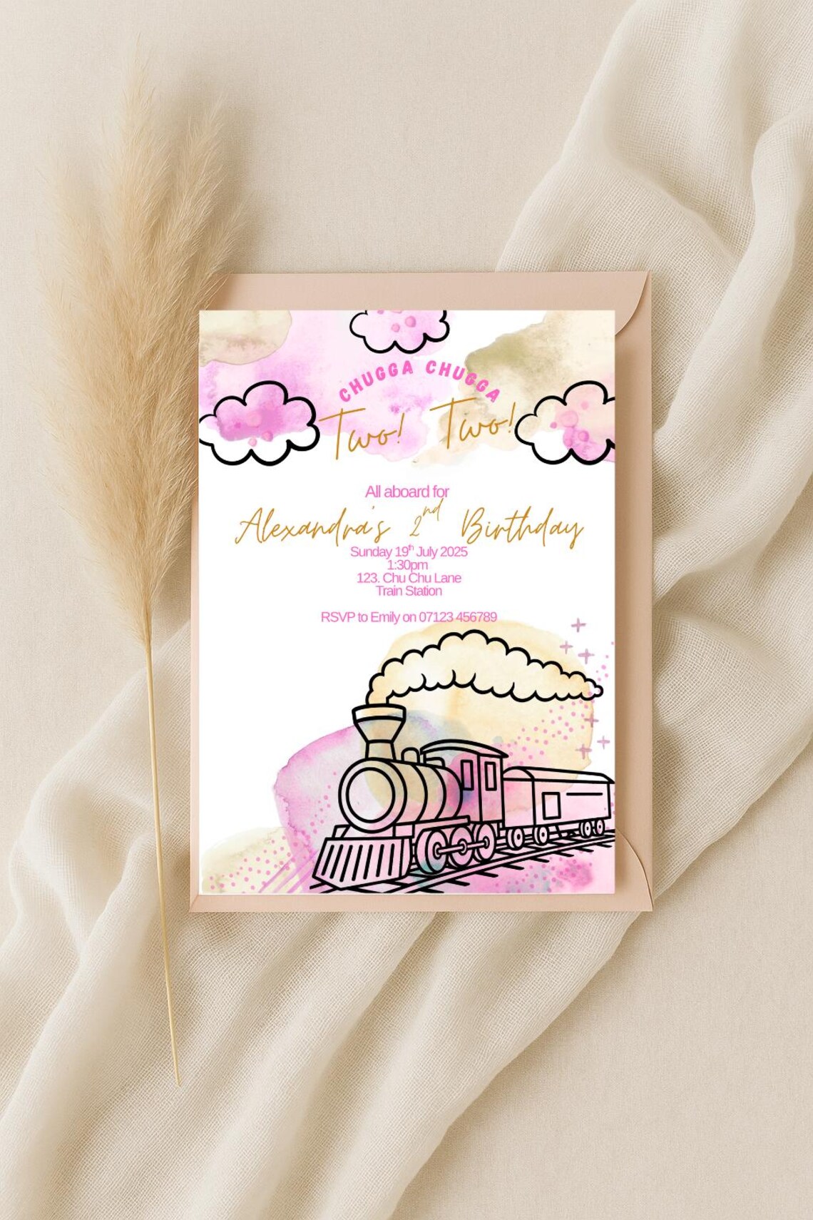 Chugga Chugga Two Two Pink Birthday Invitation • Editable 2nd Birthday ...