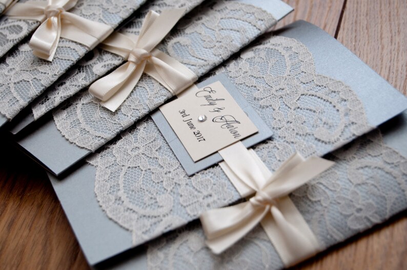 Grey & Cream Lace Wedding Invitation | Etsy