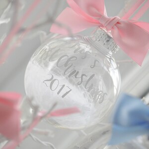 25mm Ribbon Bow Personalised Baby's First Christmas Bauble, First ...