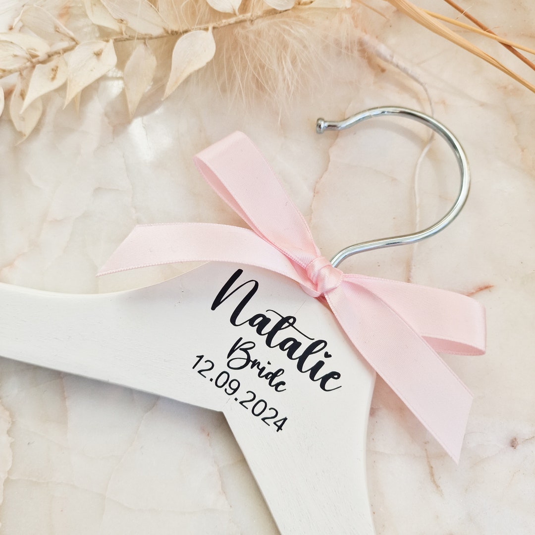 Ribbon Personalised Wedding Hangers Bridal Party Gift Wooden White ...