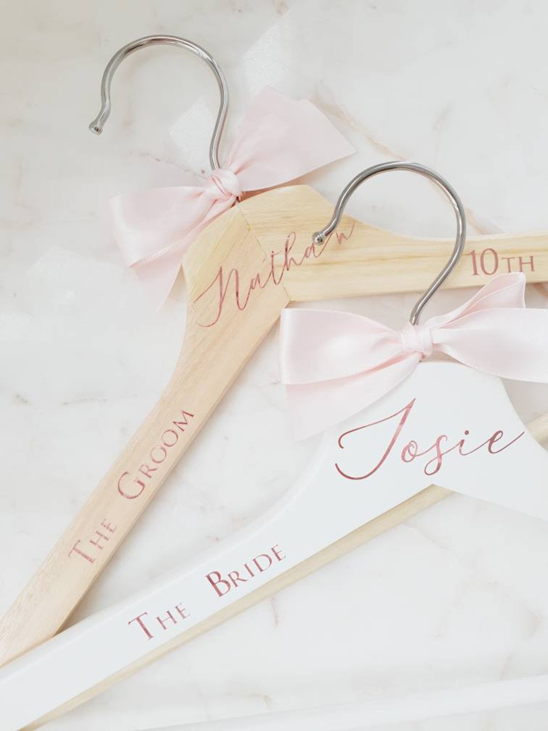 Pink Bow Personalised Wedding Hangers, Bridal Party Gift, Maid of ...