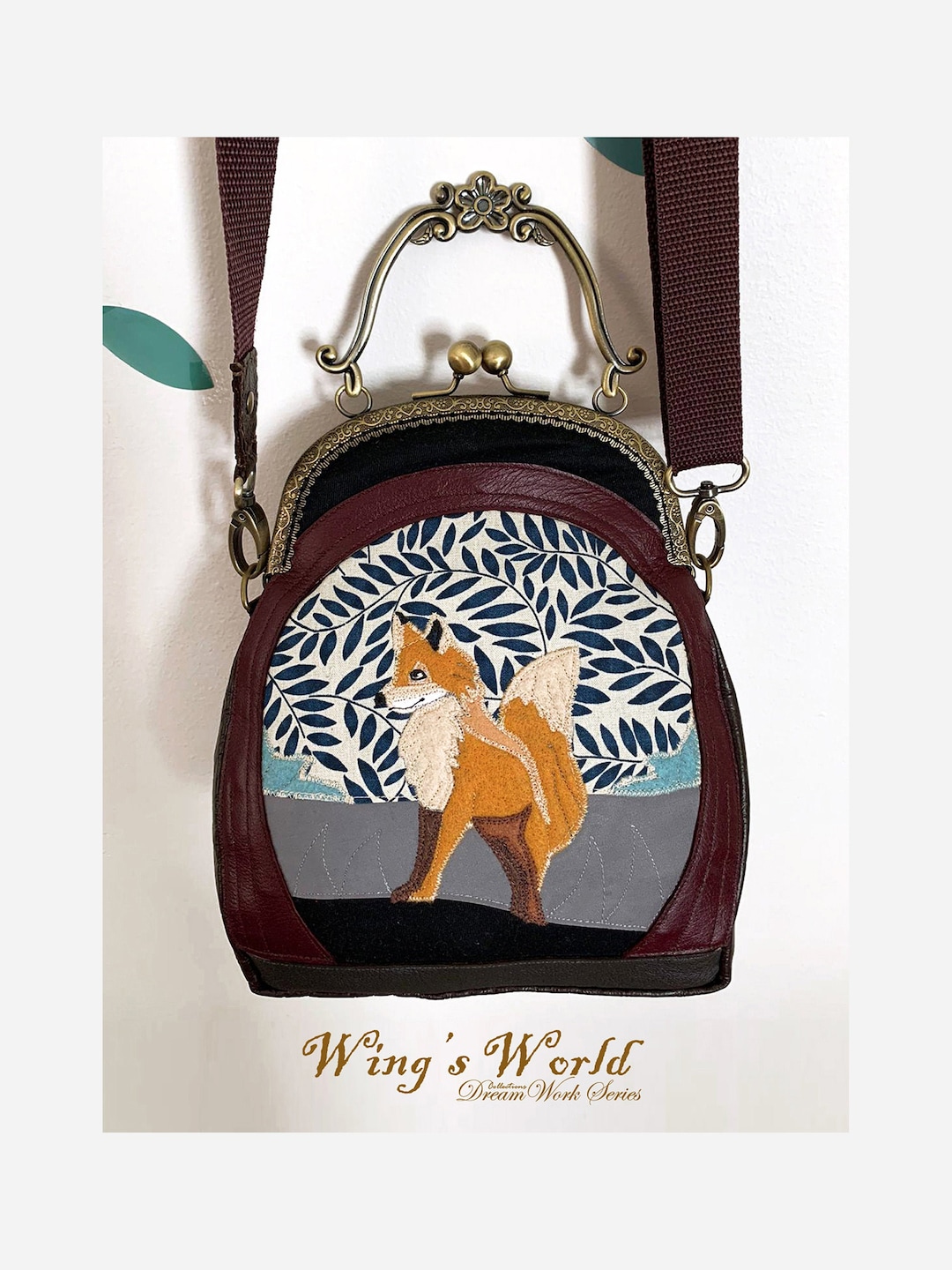 Red Fox Kisslock Top Handle Leather Shoulder Bag, Fox Kisslock Bag ...