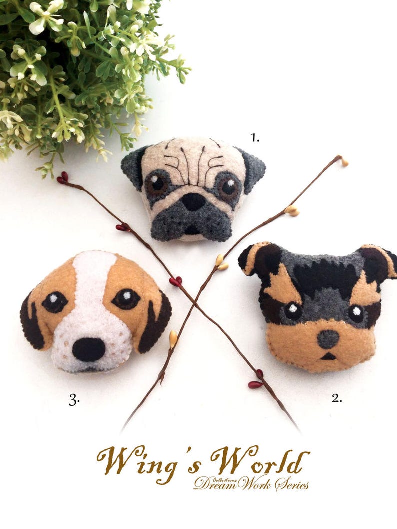 Felt Dog Decoration Brooch Pin Key Chain. Pug Yorkshire - Etsy