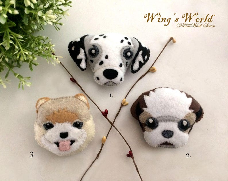 Felt Dog Decoration Brooch Pin Key Chain. Dalmatian Shih Tzu | Etsy