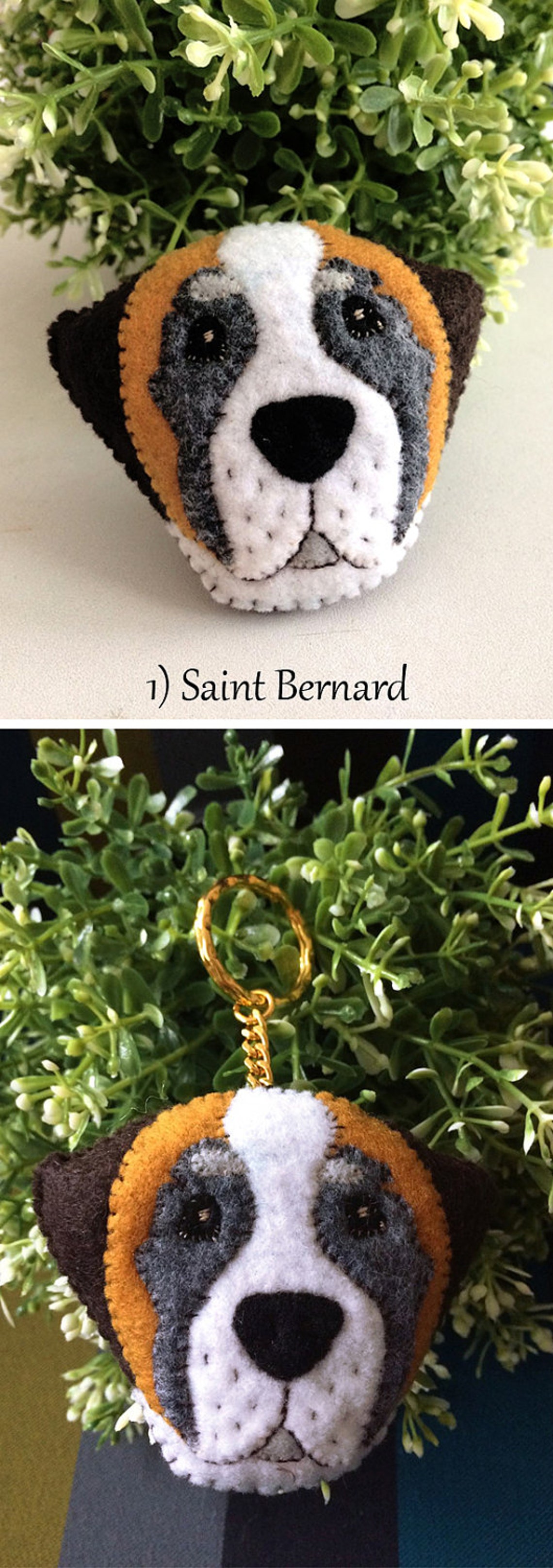 Felt Dog Decoration Brooch Pin, Key Chain. Saint Bernard, Bull Terrier ...