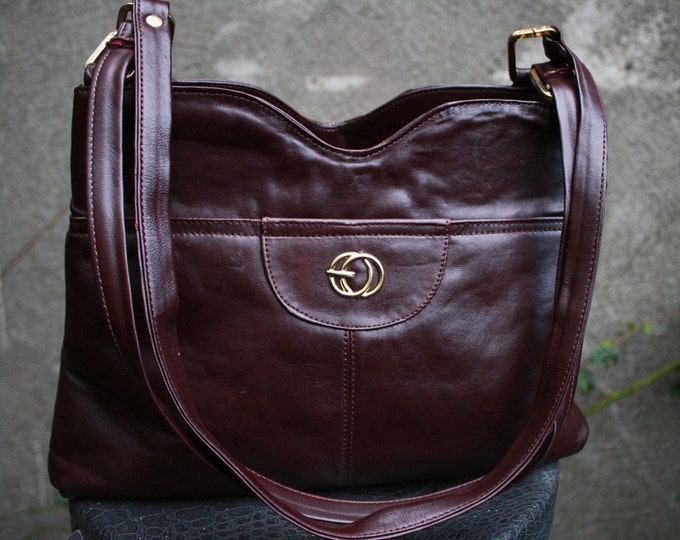 Vintage Lopez Camacho Genuine Leather Burgundy Shoulder, Bag, Made in ...
