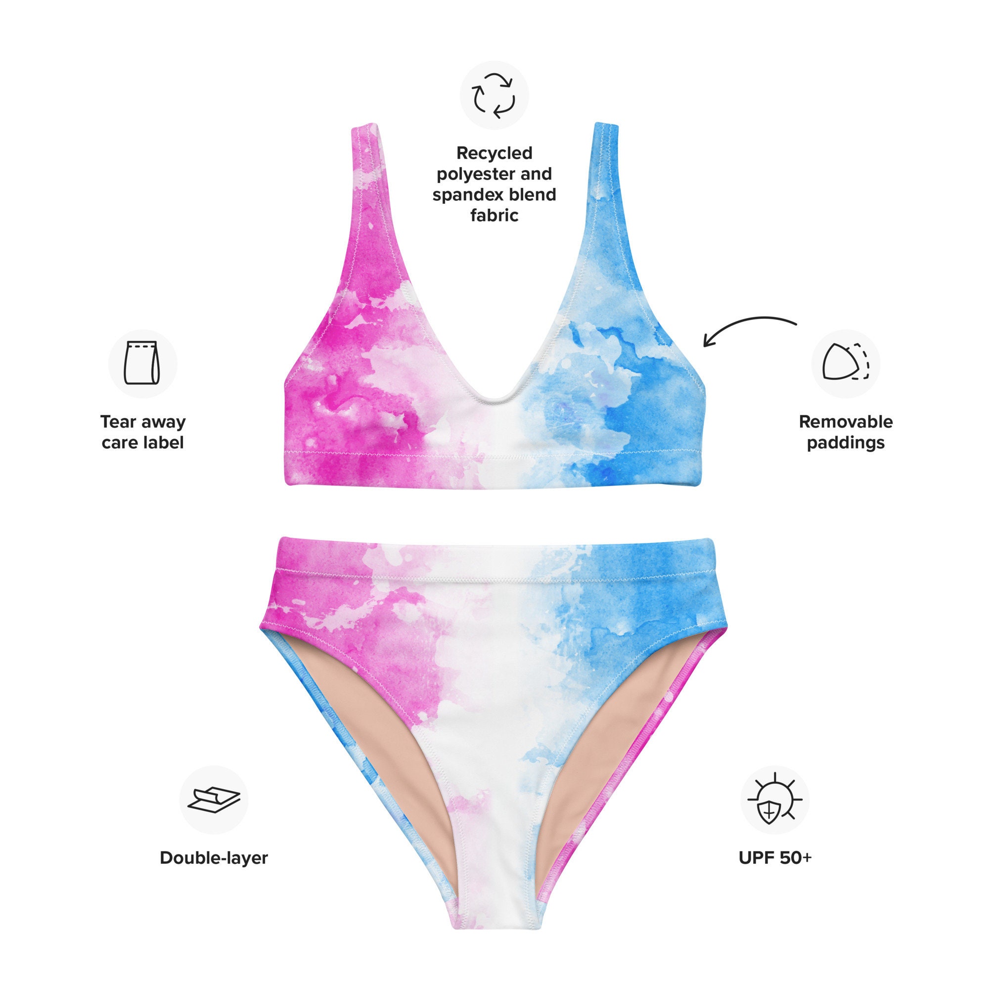 TRANSGENDER Watercolor Pride Recycled High-waisted Bikini (inclusive ...