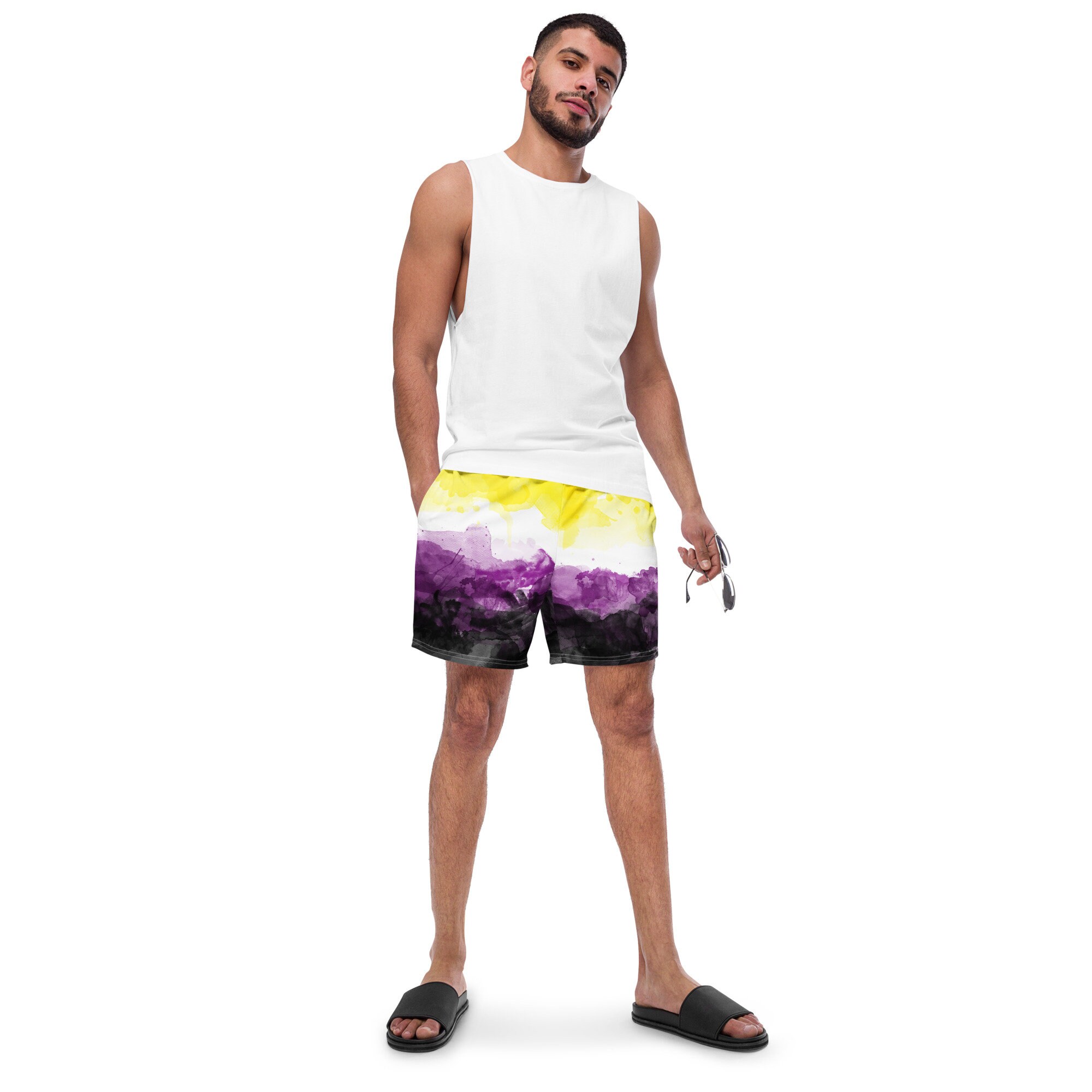NON-BINARY Watercolor Pride Recycled Unisex Swimming Trunks- up to 6X! - Etsy