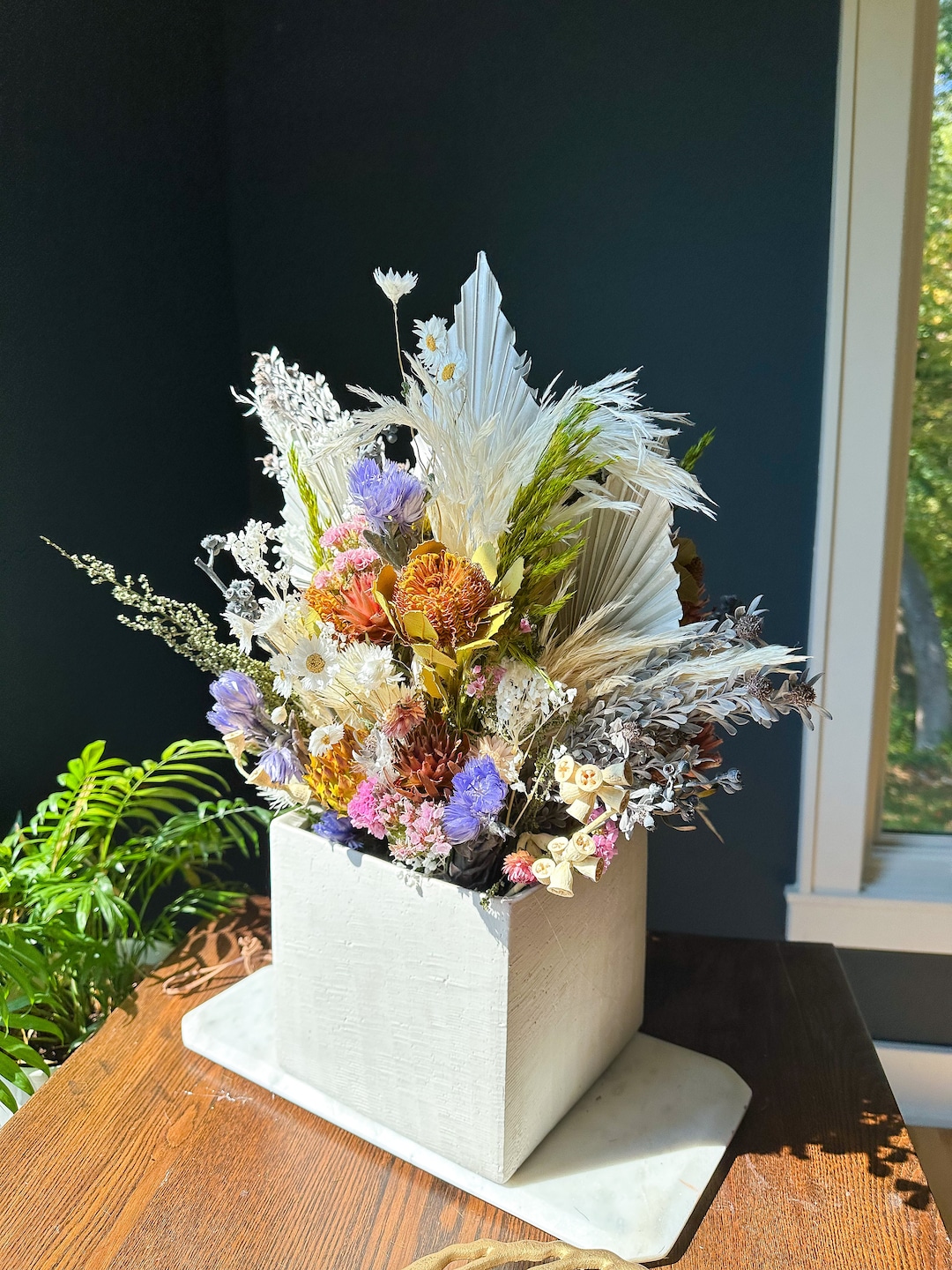 Large Colorful Dried Flower Arrangement in Square Container - Etsy