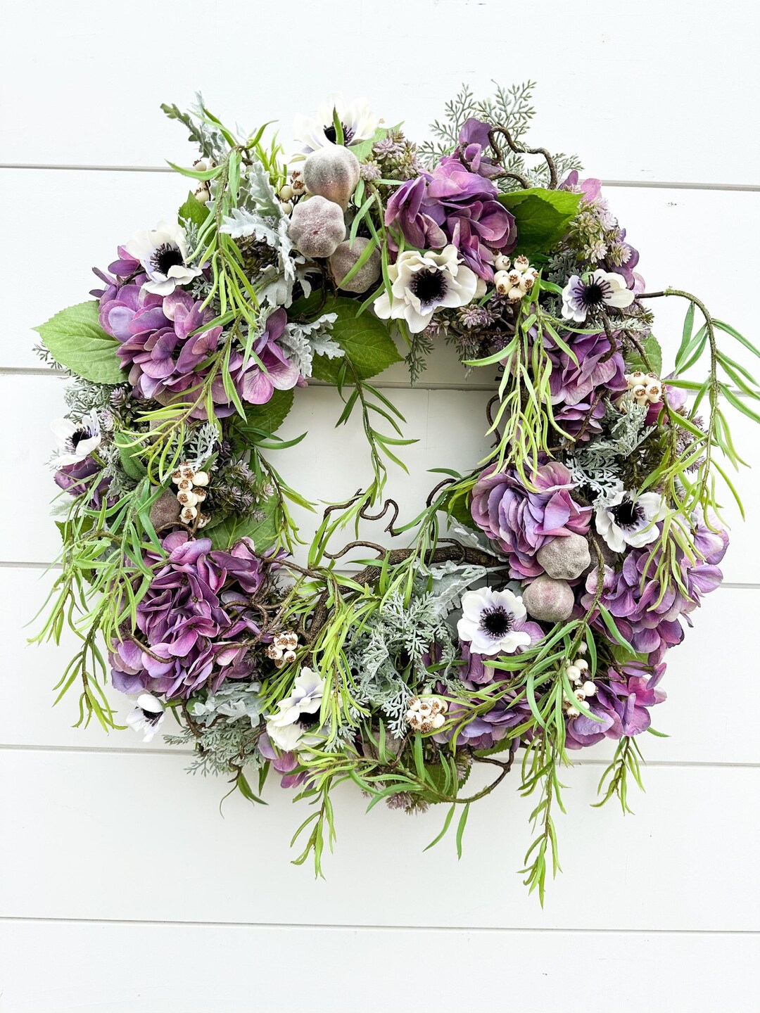 Purple Hydrangea Weeping Willow Luxury Artificial Wreath - Etsy