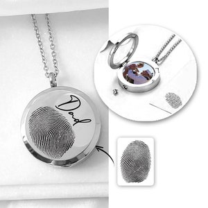 Fingerprint Locket With Photo and Urn Necklace for Human Ashes, Custom ...