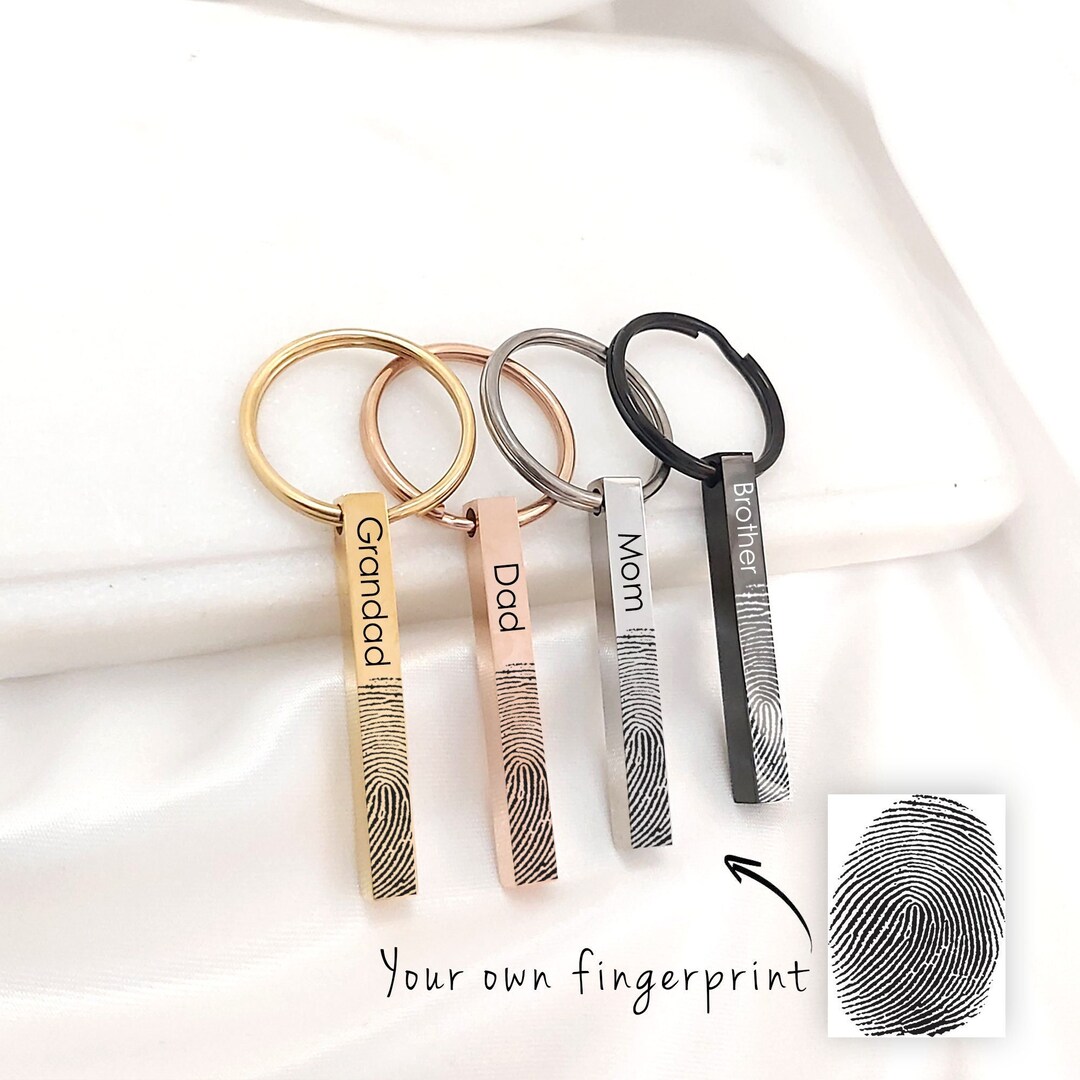 Fingerprint Keychain, Personalized 4 Sides Bar Keyring Engraved With ...