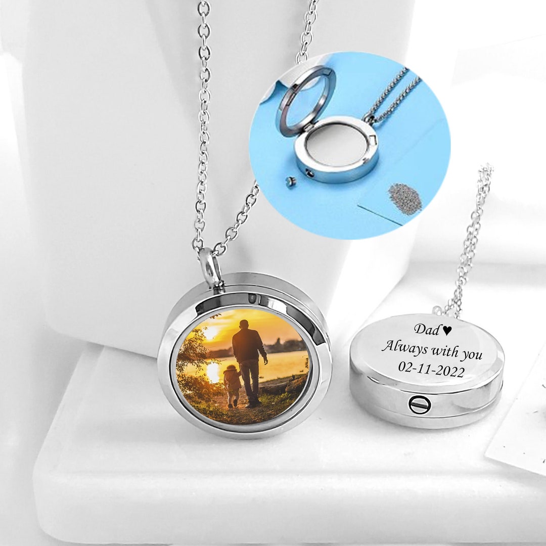 Locket With Photo and Urn Necklace for Ashes, Custom Engraved Cremation ...