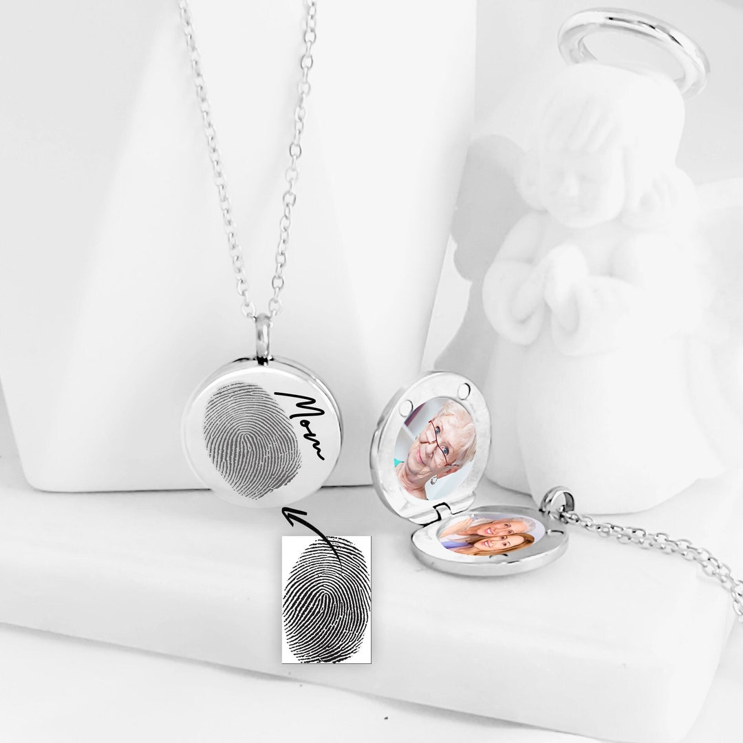 Fingerprint Necklace Locket With Photo Custom Engraved - Etsy