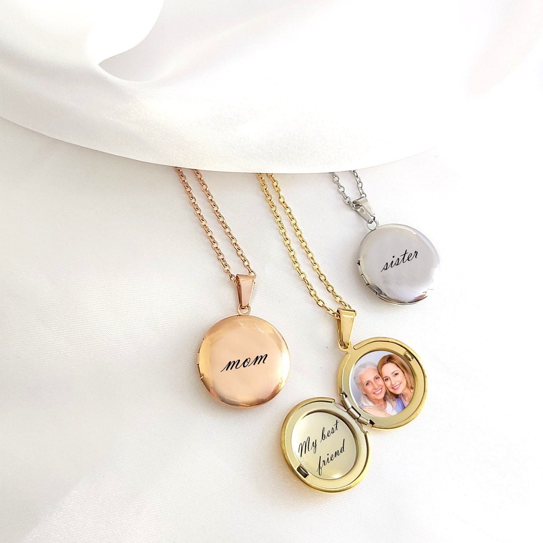 Tiny Round Wedding Locket Necklace for Photo Custom Engraved - Etsy