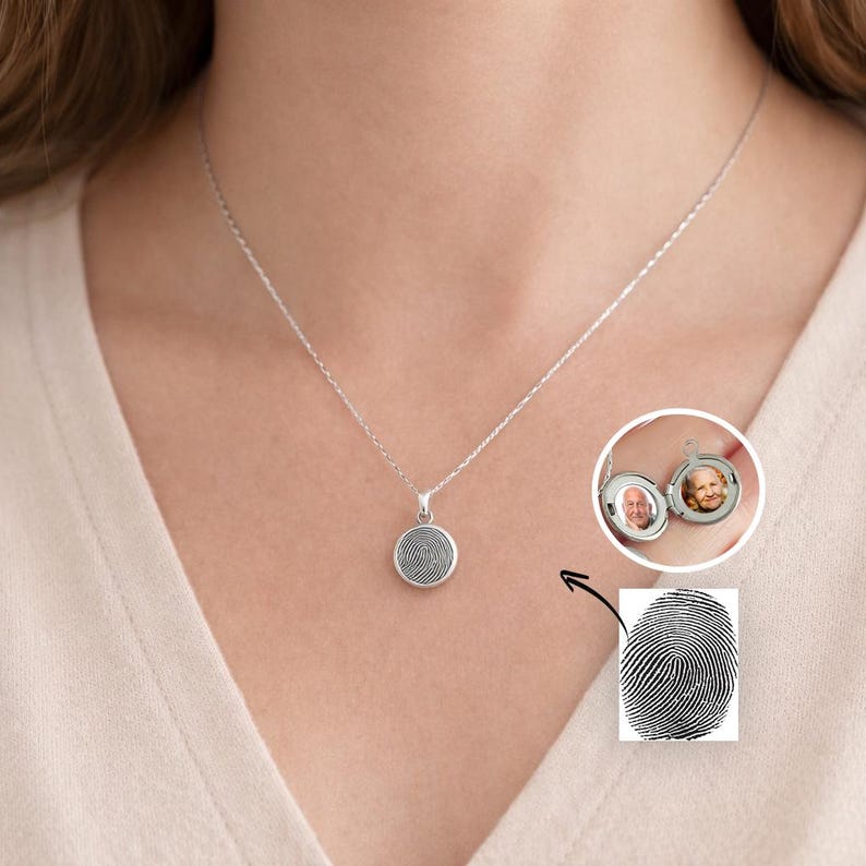 Tiny Fingerprint Locket Necklace: Custom Engraved Memorial Keepsake - Etsy