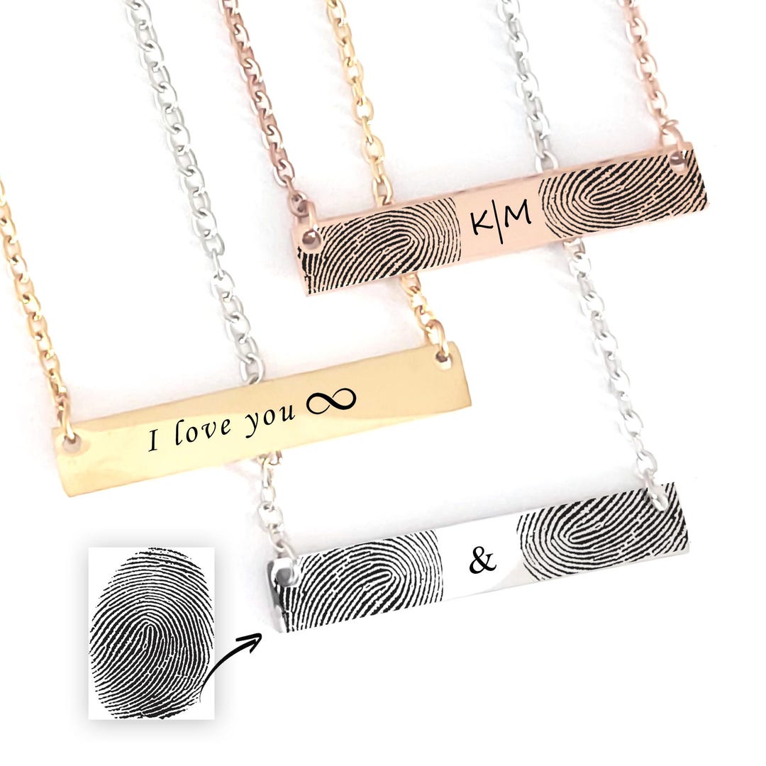 Custom Fingerprint Bar Necklace for Couples – Personalized Two ...