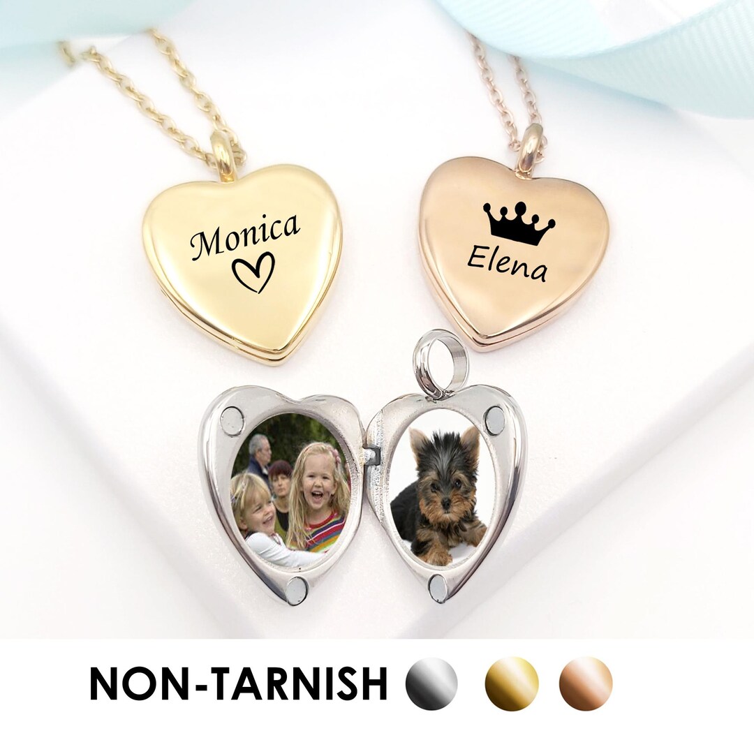Personalized Heart Kids Locket With Photo, Custom Engraved Small Locket ...