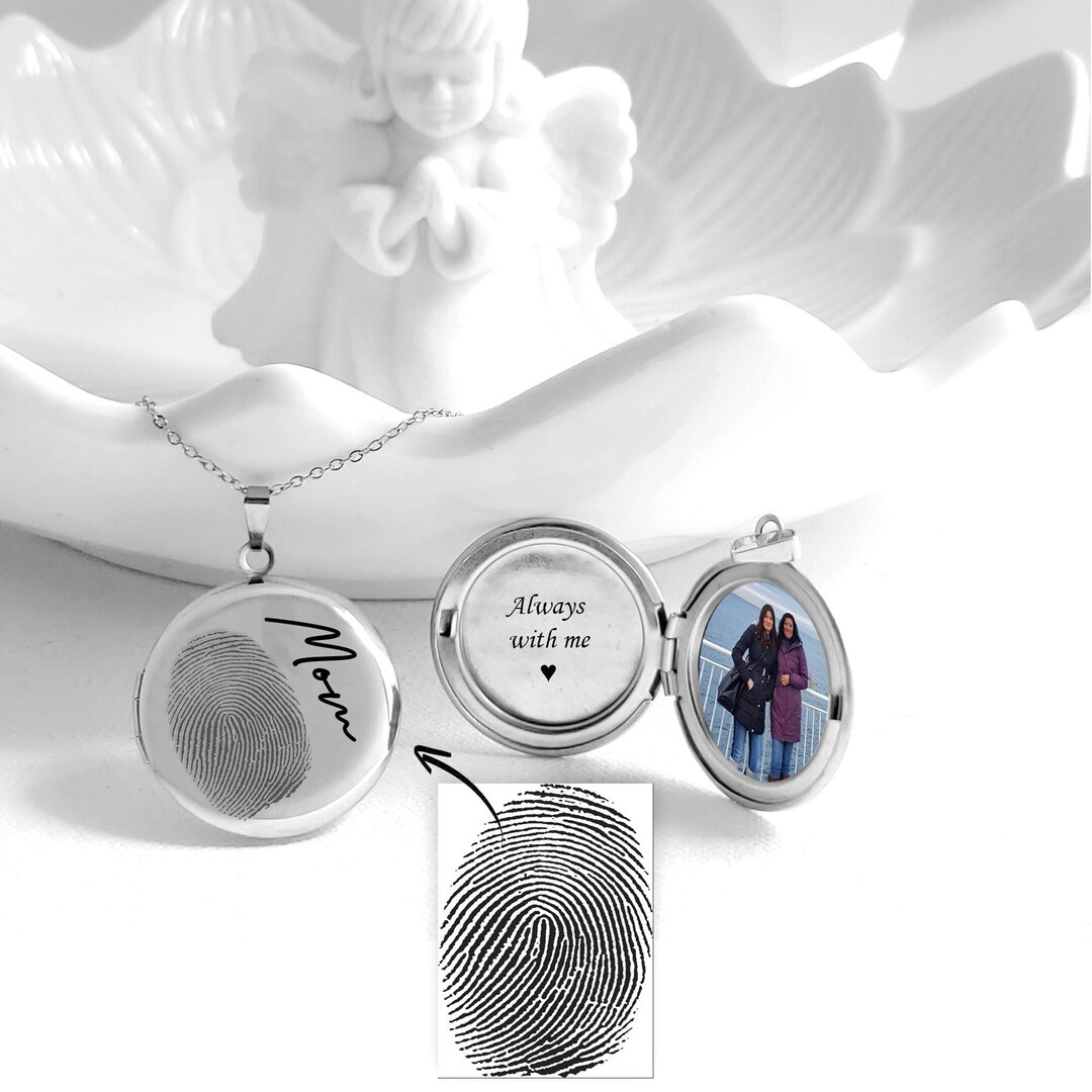 Fingerprint Necklace Locket With Photo Custom Engraved - Etsy