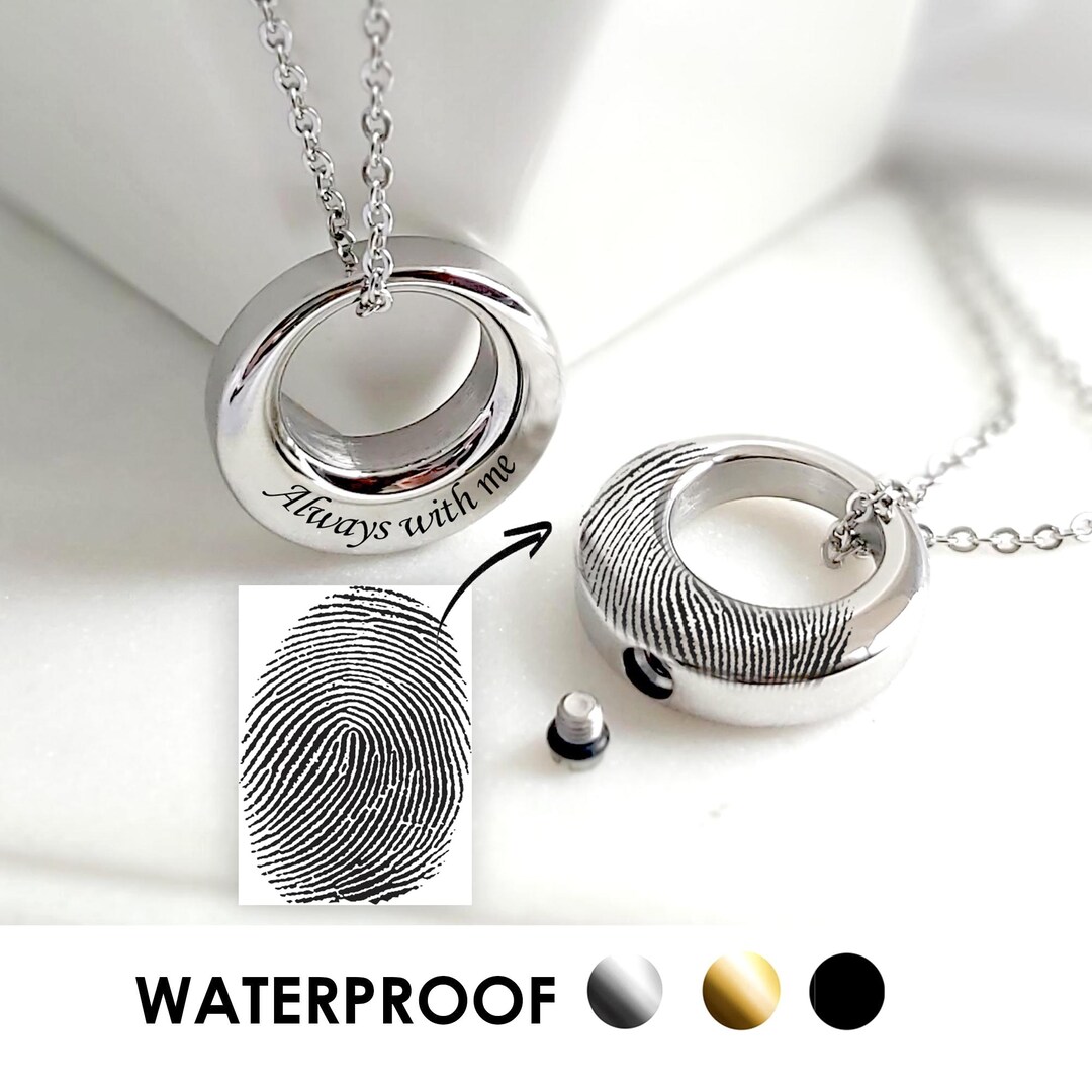 Fingerprint Necklace, Round Infinity Custom Engraved Urn Necklace for ...