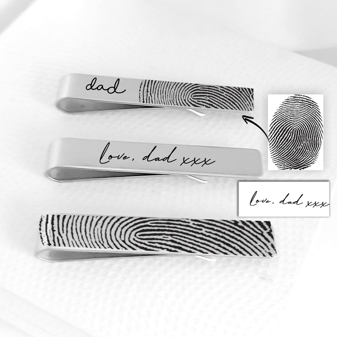 Memorial Wedding Handwriting Tie Clip With Fingerprint, Custom Tie Clip ...
