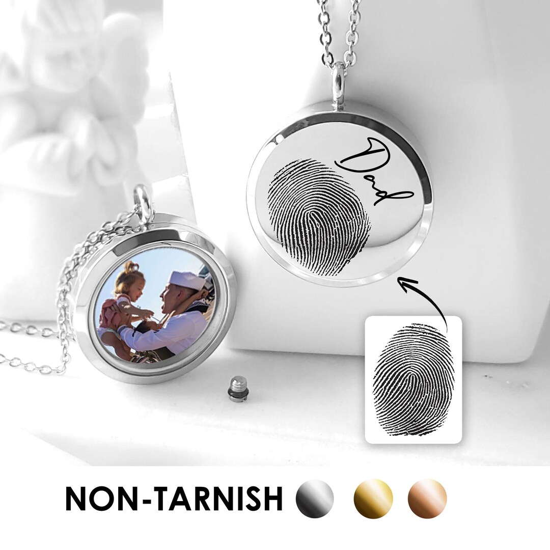 Fingerprint Locket With Photo and Urn Necklace for Human Ashes, Custom ...