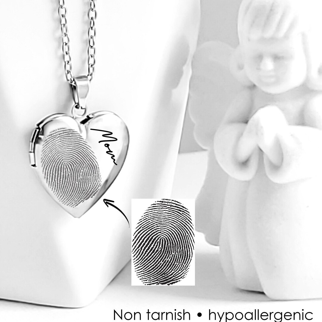 Heart Locket Necklace With Fingerprint Handwriting Jewelry - Etsy