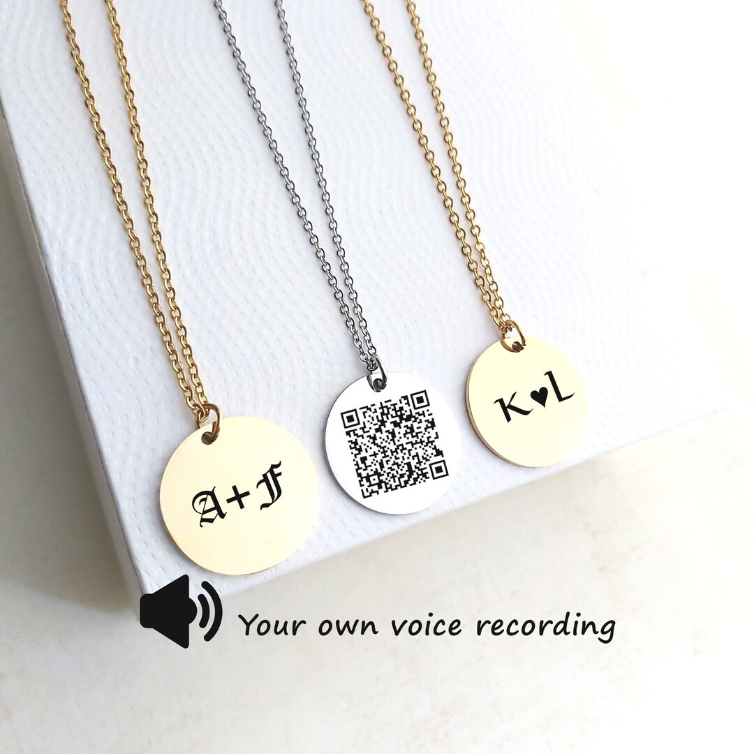 Custom Engraved QR Code With Your Own Voice Recording Necklace - Etsy