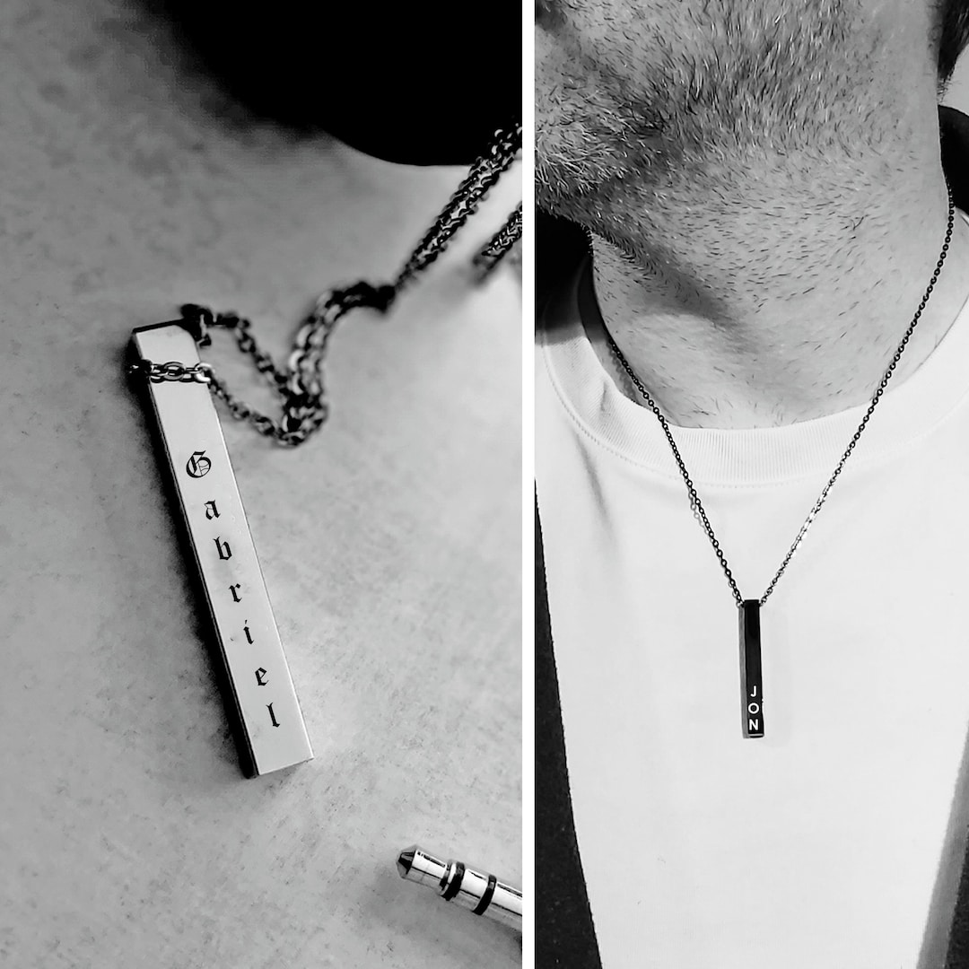 Four Side Necklace for Men, Mens Name Necklace, Vertical Stick Pendant ...