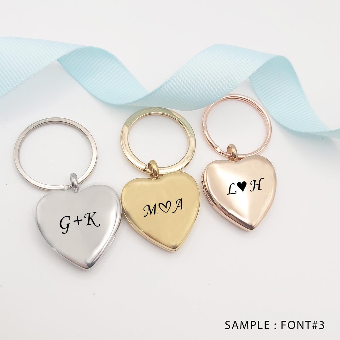 Gold Heart Locket Keychain, Custom Engraved Locket With Photo, One Year ...