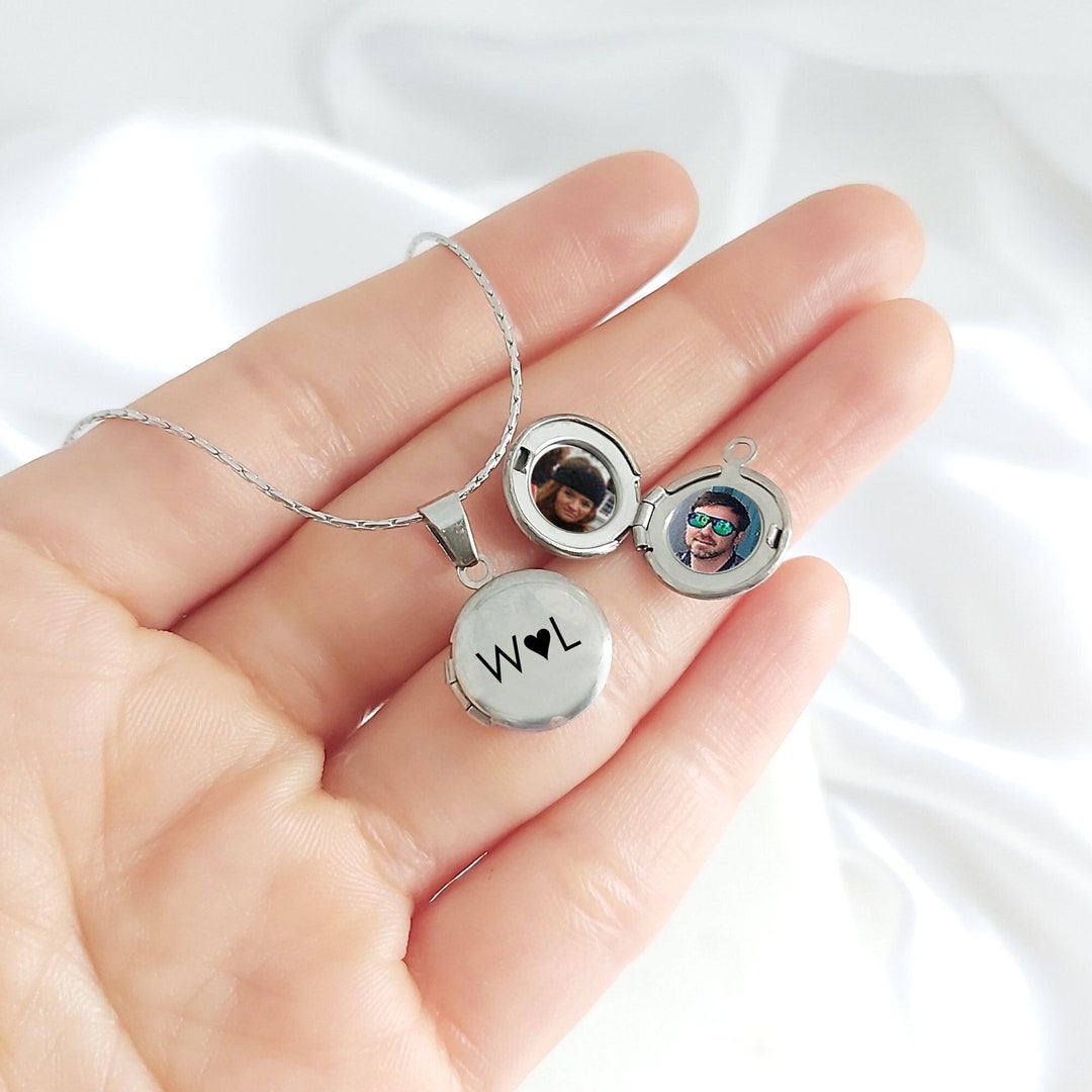 Tiny Custom Engraved Locket With Photos – Stainless Steel Necklace ...