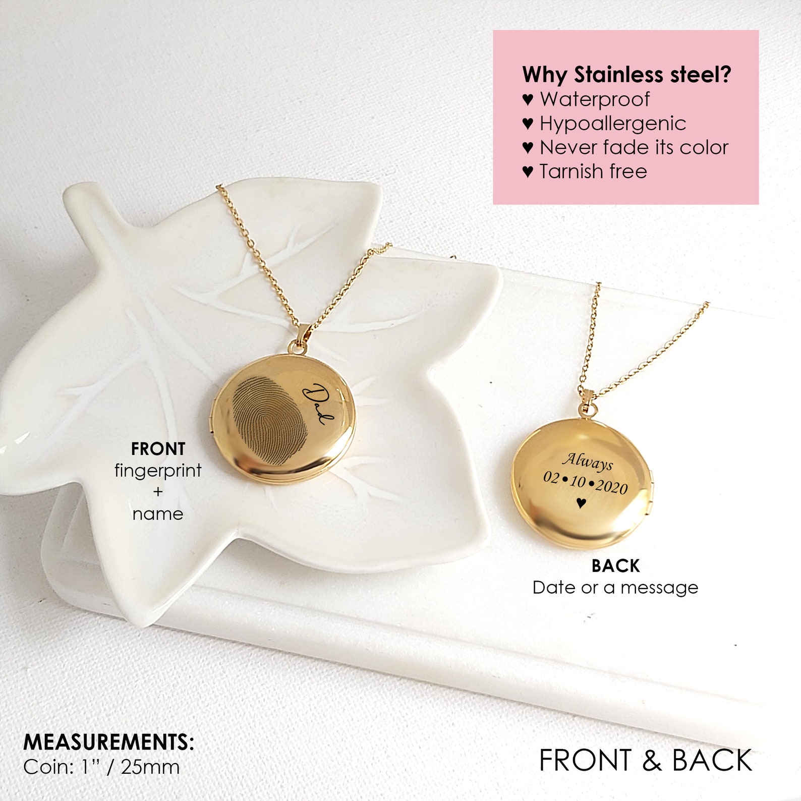 Fingerprint Necklace Locket With Photo Custom Engraved - Etsy