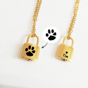 Paw Print Urn for Pet Ashes, Actual Dog Paw Print Memorial Padlock ...