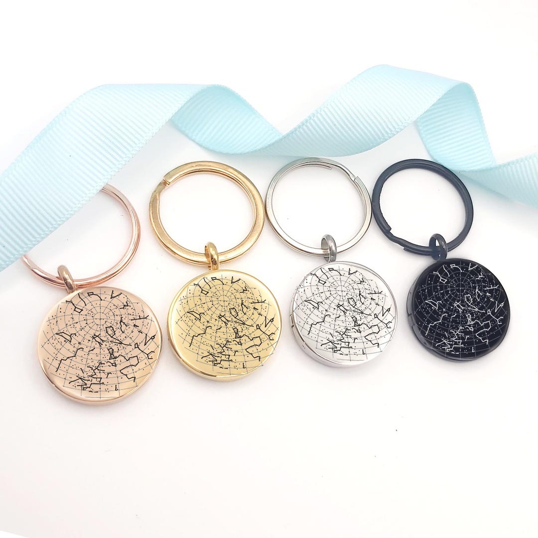 Custom Engraved Astrology Night Sky Star Map Locket Keychain With Photo ...
