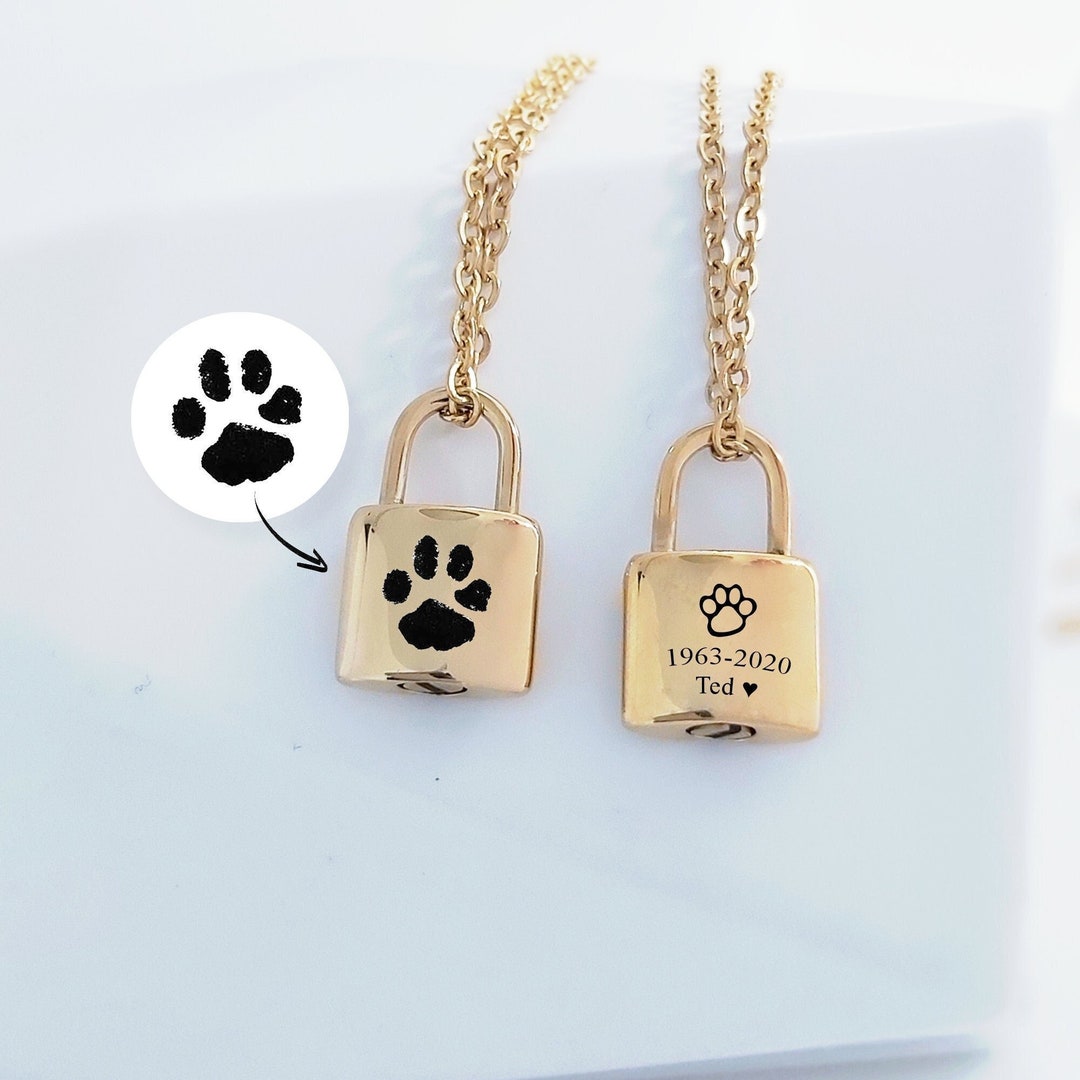 Paw Print Urn for Pet Ashes, Actual Dog Paw Print Memorial Padlock ...