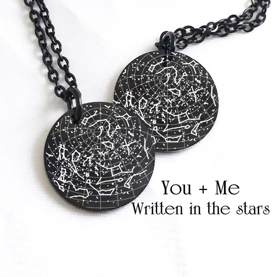 Matching Star Map Necklace Set for Couples, Custom Engraved Night Sky ...