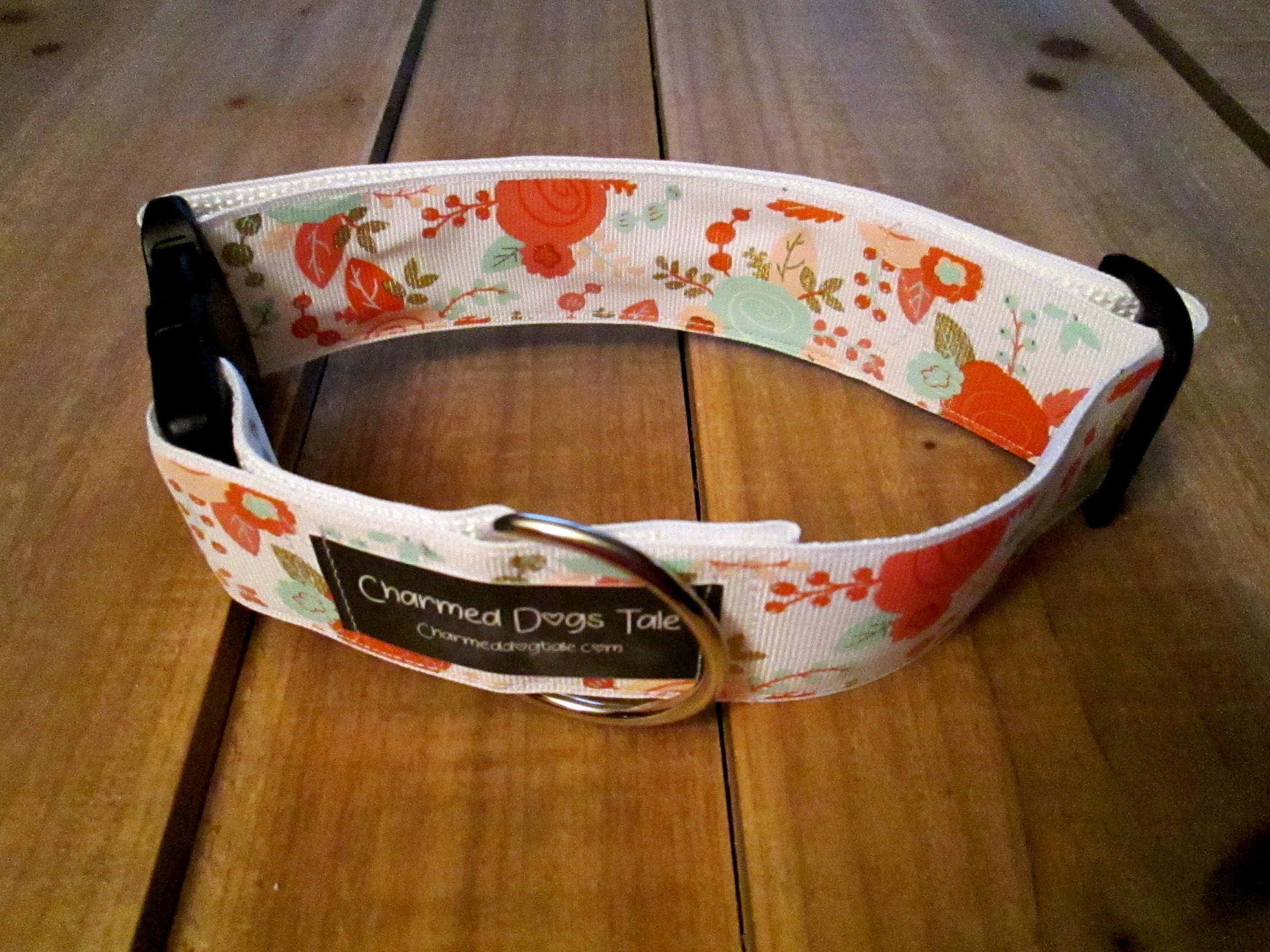 13-24 Summer Floral Dog Ribbon Collar 1.5 Width, Pet Collar, Ribbon ...