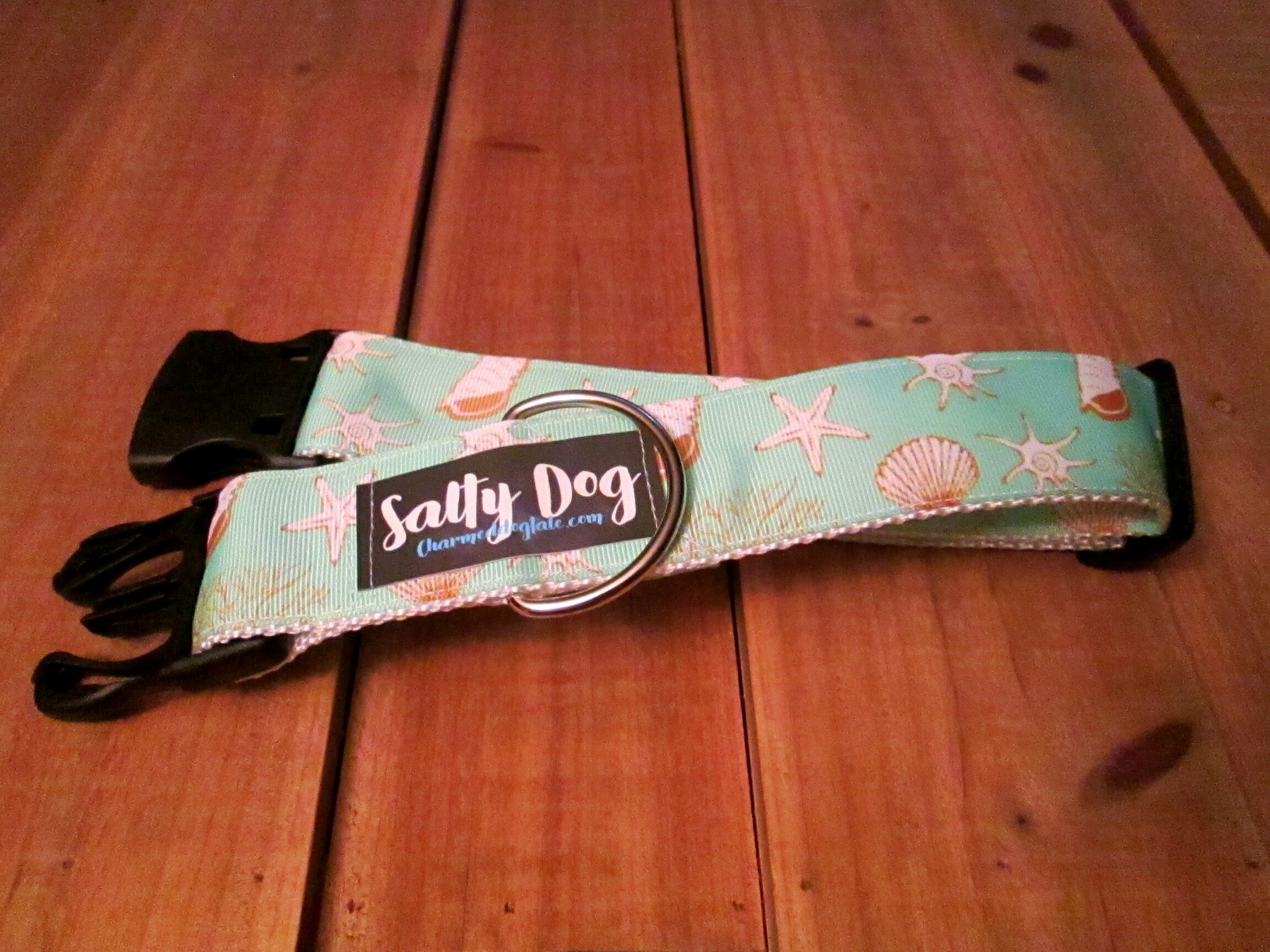13-25 Seashell Salty Dog Ribbon Collar 1.5 Width, Pet Collar, Ribbon ...