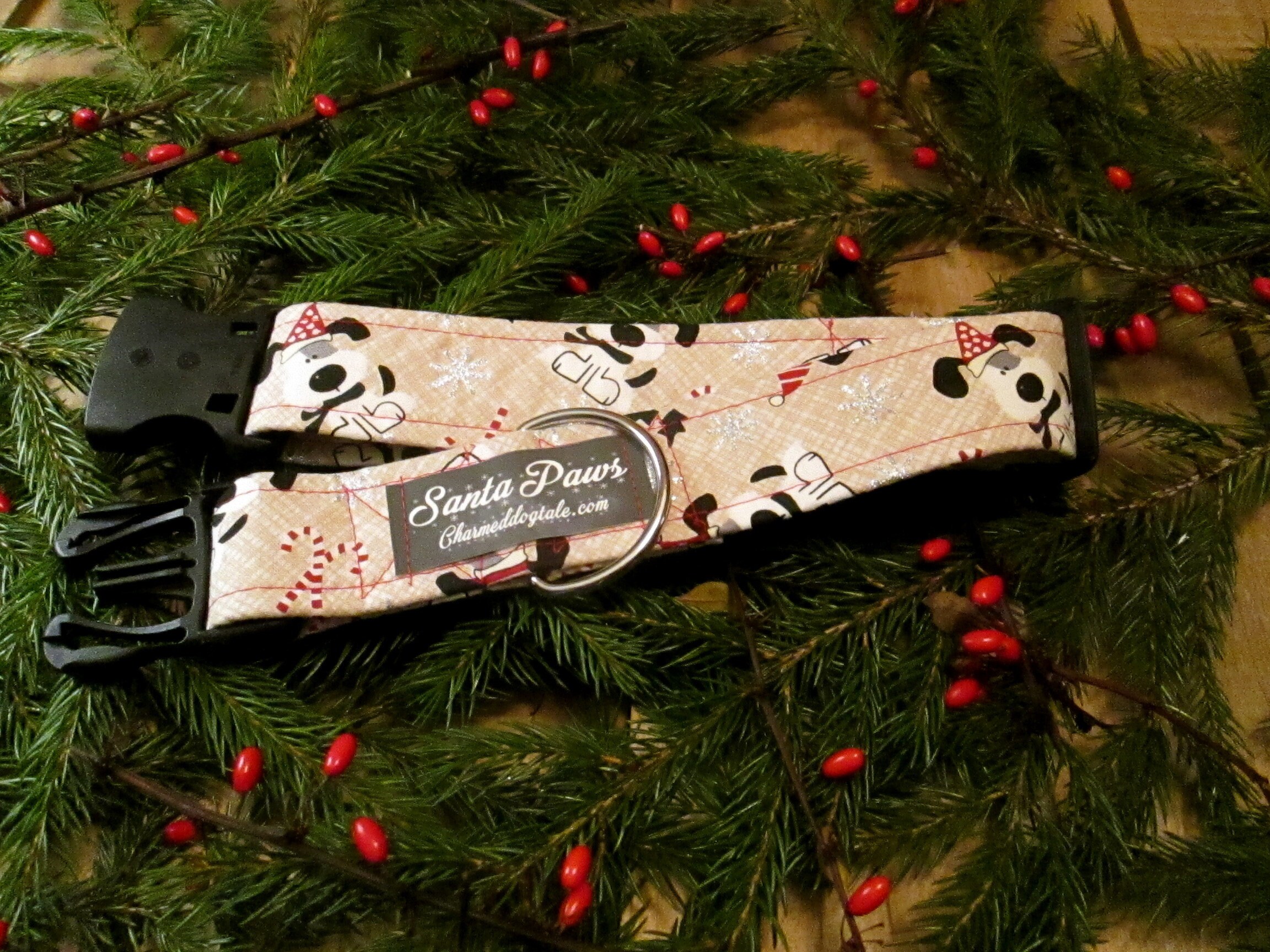 14-26 Santa Paws Christmas Dog Collar 1.5 width, Fun Dog Collar, Fabric ...