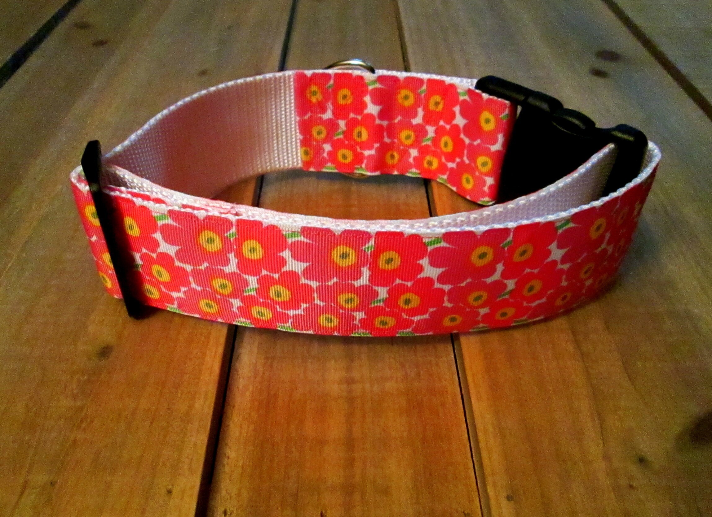14-27 Flower Ribbon Pet Collar 2 Width, Dog Collar, Ribbon Collar, Pet ...
