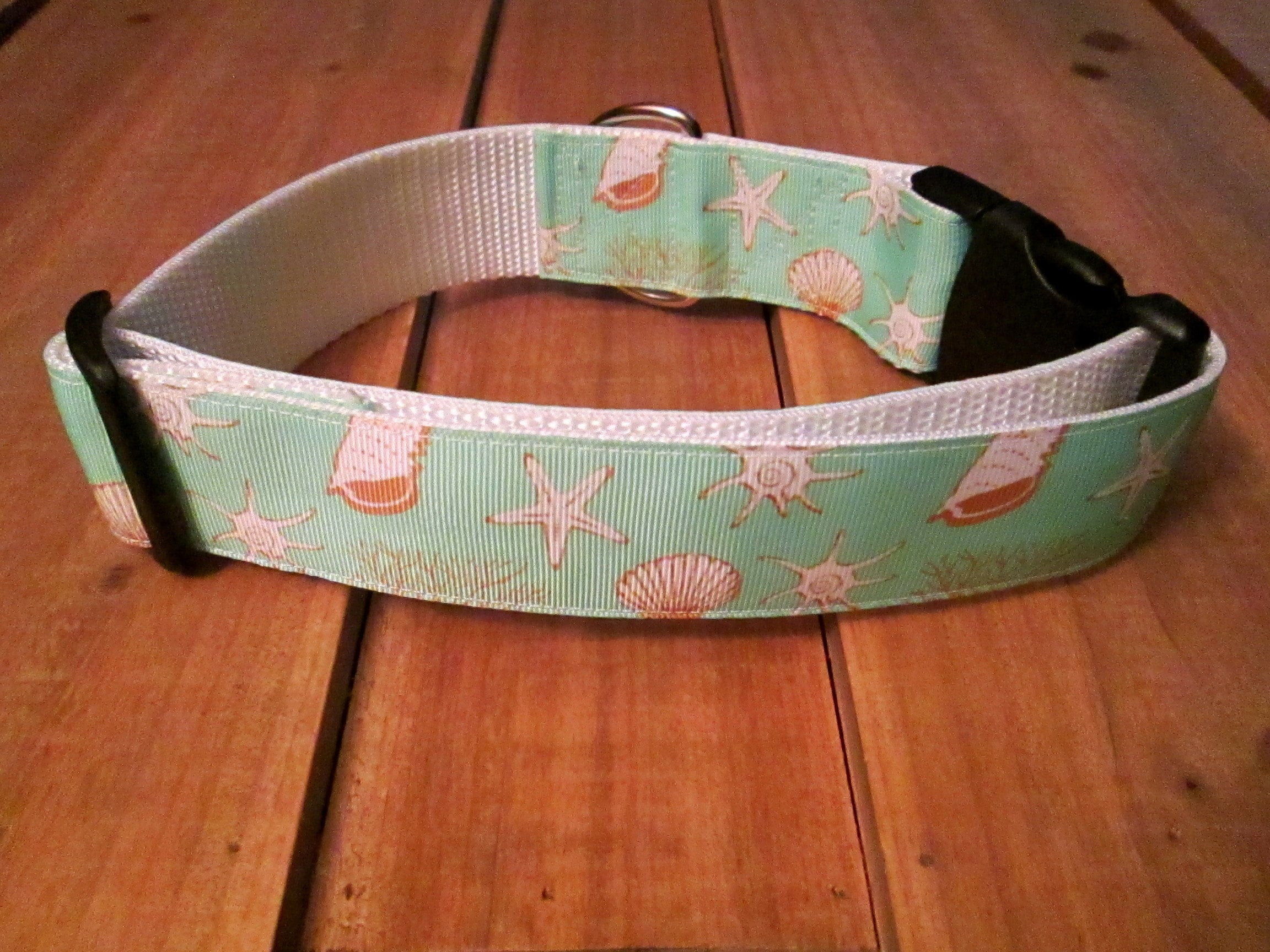 13-25 Seashell Salty Dog Ribbon Collar 1.5 Width, Pet Collar, Ribbon ...