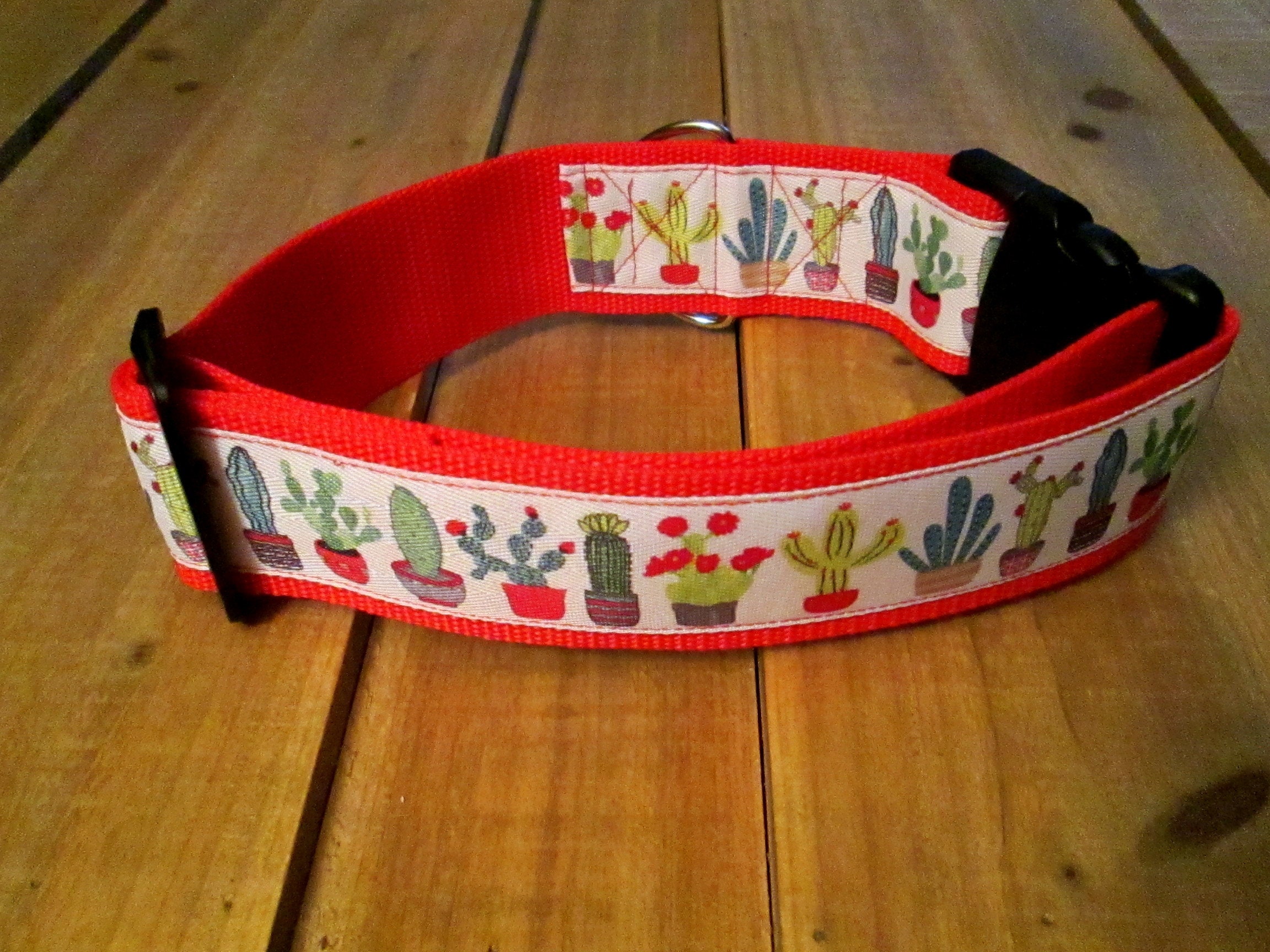 15-29 Crazy Cacti Dog Ribbon Collar 2 Width, Pet Collar, Ribbon Collar ...