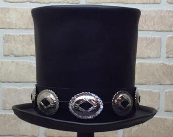 Top Hat // Rocker Black Leather Slash Style Top Hat // Leather - Etsy