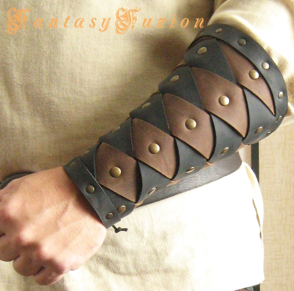 Medieval Warrior Viking Gladiator Forearm 2 Tones Leather Bracers ( - A ...